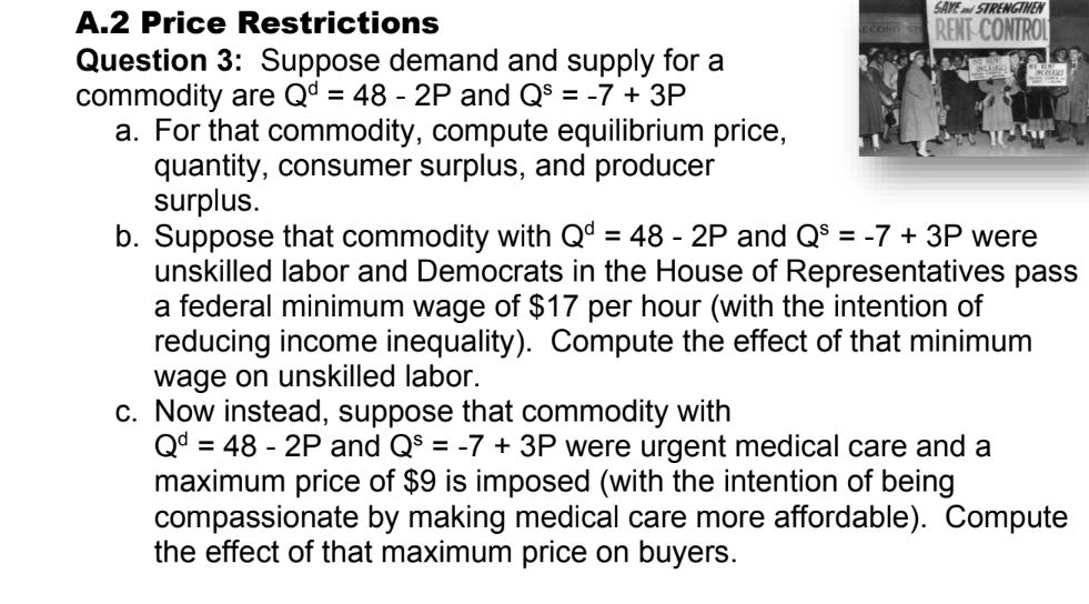 Solved A.2 Price Restrictions Question 3: Suppose demand and | Chegg.com