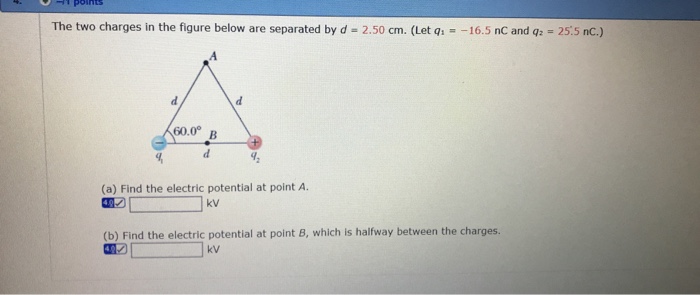 Solved Two charges in the figure below are separated by | Chegg.com