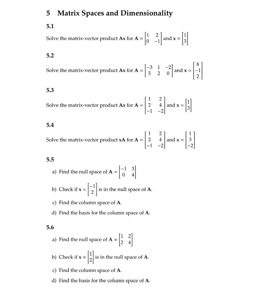Solved 5 Matrix Spaces and Dimensionality 5.1 Solve the | Chegg.com