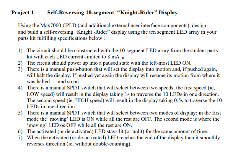 Solved Project 1 ﻿Self-Reversing 10-segment "Knight-Rider" | Chegg.com