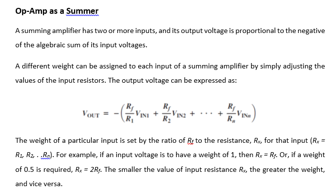Solved Op-Amp as a Summer A summing amplifier has two or | Chegg.com