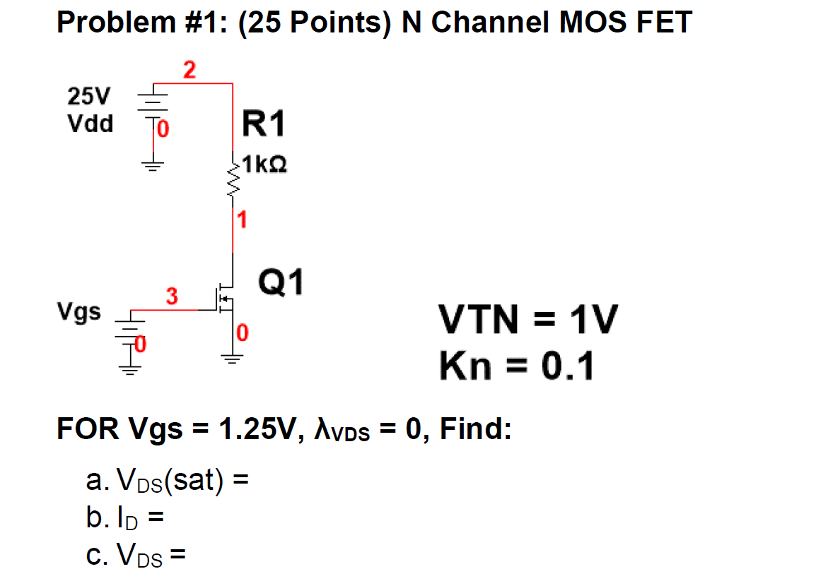 Solved Problem #1: (25 Points) N Channel MOS FET 2 25V Vdd | Chegg.com