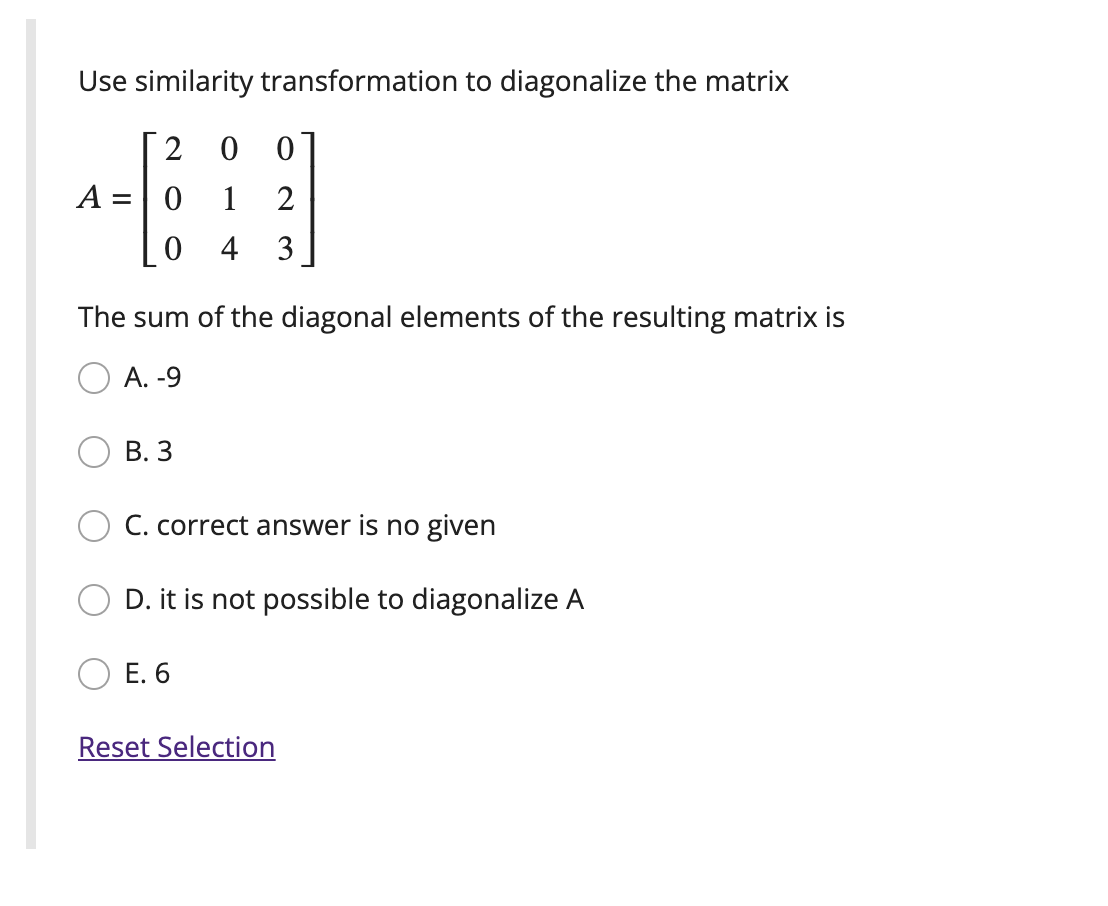 Solved Use similarity transformation to diagonalize the | Chegg.com