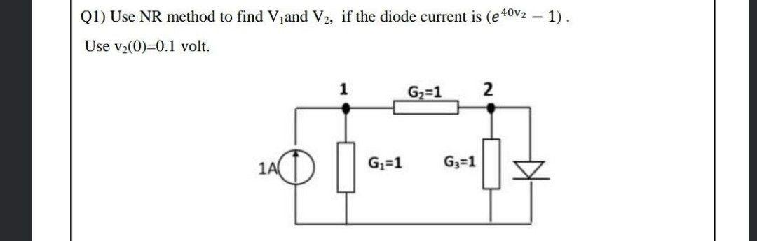 Solved (1) Use NR method to find V and V2, if the diode | Chegg.com