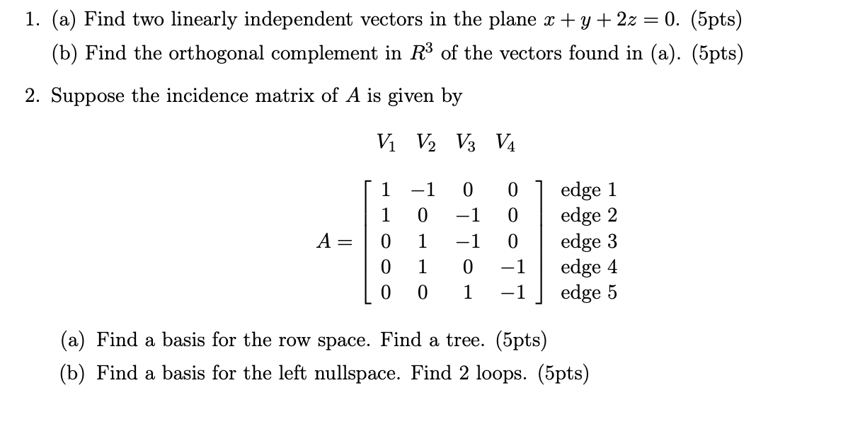 Solved 1. (a) Find two linearly independent vectors in the | Chegg.com