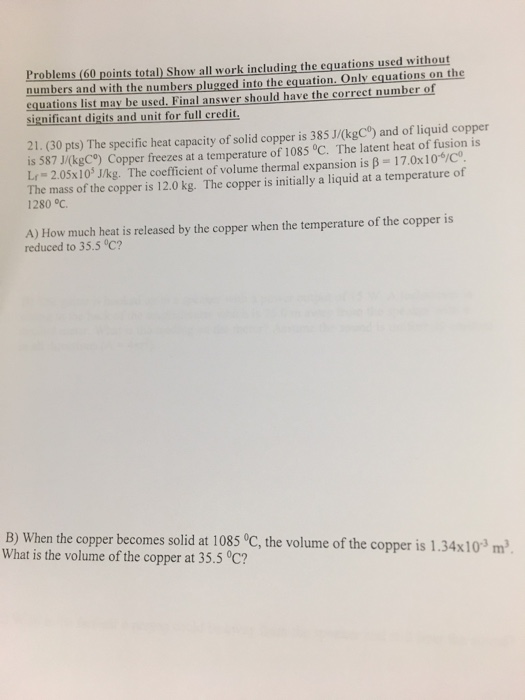 Solved The specific heat capacity of solid copper is 385 | Chegg.com