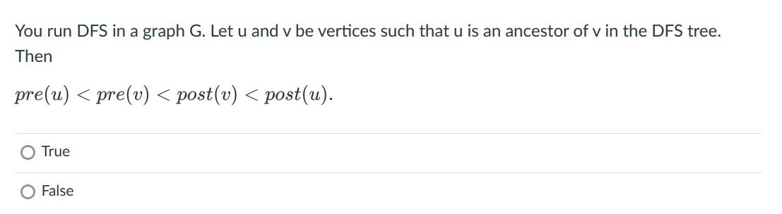 Solved You run DFS in a graph G. Let u and v be vertices | Chegg.com