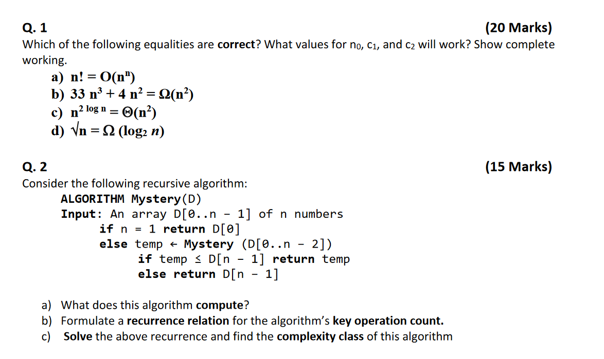 Solved Q. 1 (20 Marks) Which of the following equalities are | Chegg.com