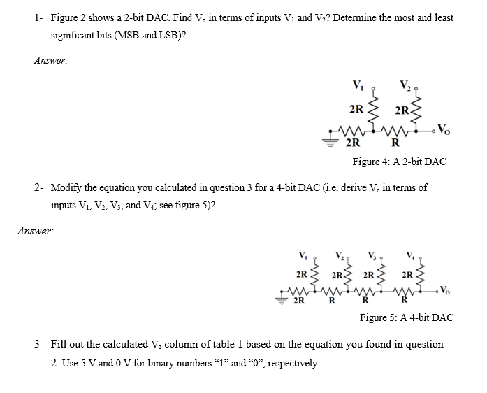 Solved 1- Figure 2 shows a 2-bit DAC. Find V. in terms of | Chegg.com