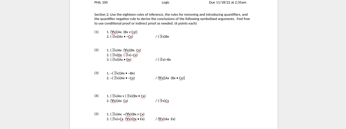 Section 2: Use the eighteen rules of inference, the | Chegg.com