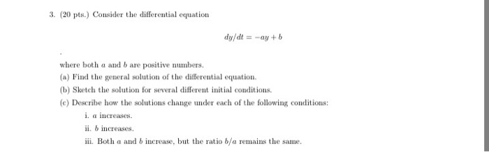 Solved 3. (20 pts.) Consider the differential equation dy/dt | Chegg.com