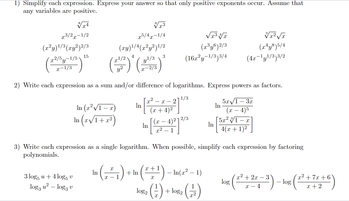 Solved 1) Simplify each expression. Express your answer so | Chegg.com