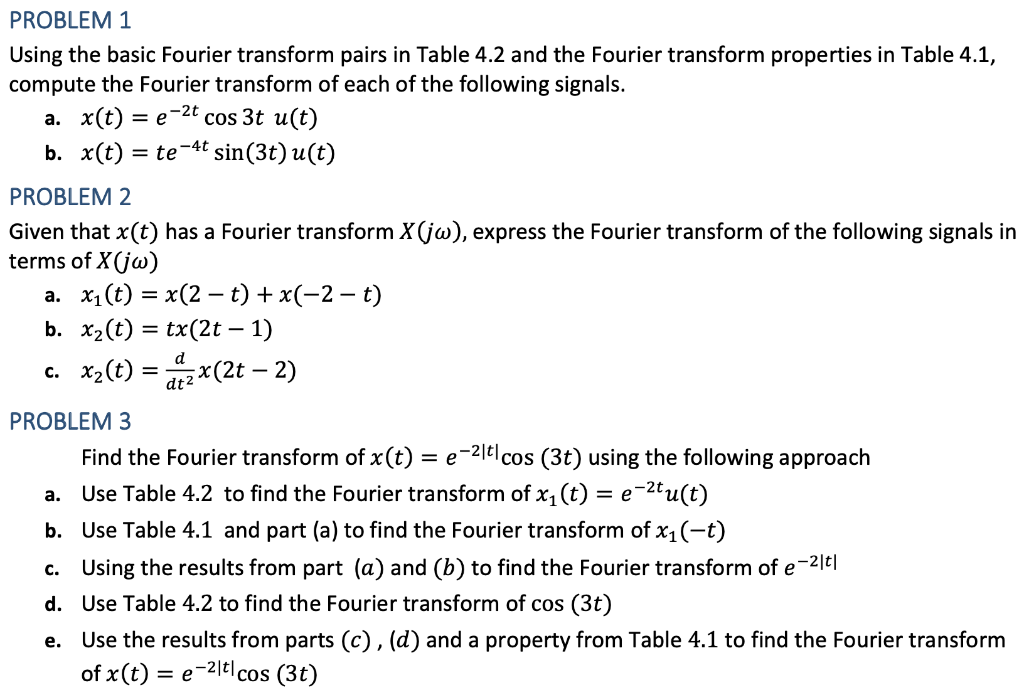 Solved - PROBLEM 1 Using the basic Fourier transform pairs | Chegg.com