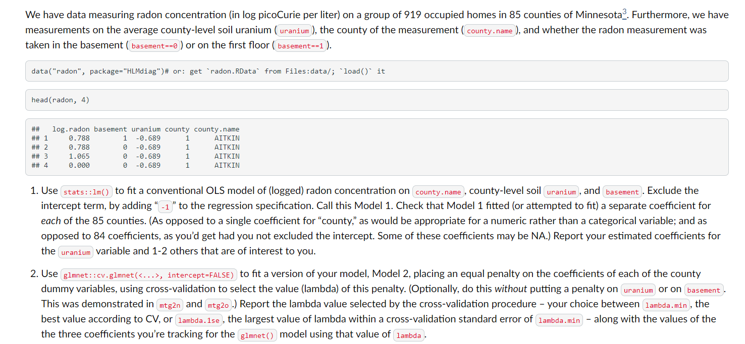 We have data measuring radon concentration (in log | Chegg.com