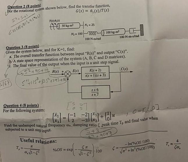 Solved Qulestion 2 (8 points) F6r the rotational system | Chegg.com