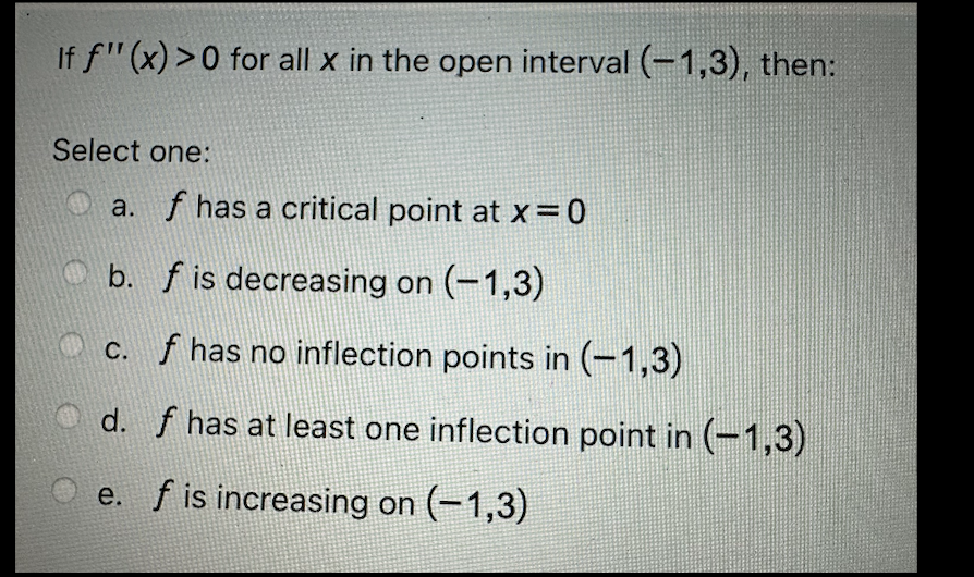 Solved If f′′(x)>0 for all x in the open interval (−1,3), | Chegg.com