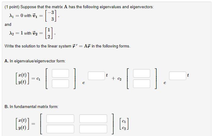 Solved (1 point) Suppose that the matrix A has the | Chegg.com