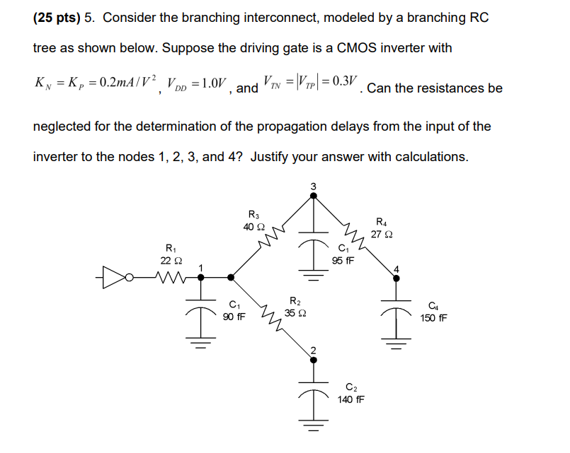 Solved (25 pts) 5. Consider the branching interconnect, | Chegg.com