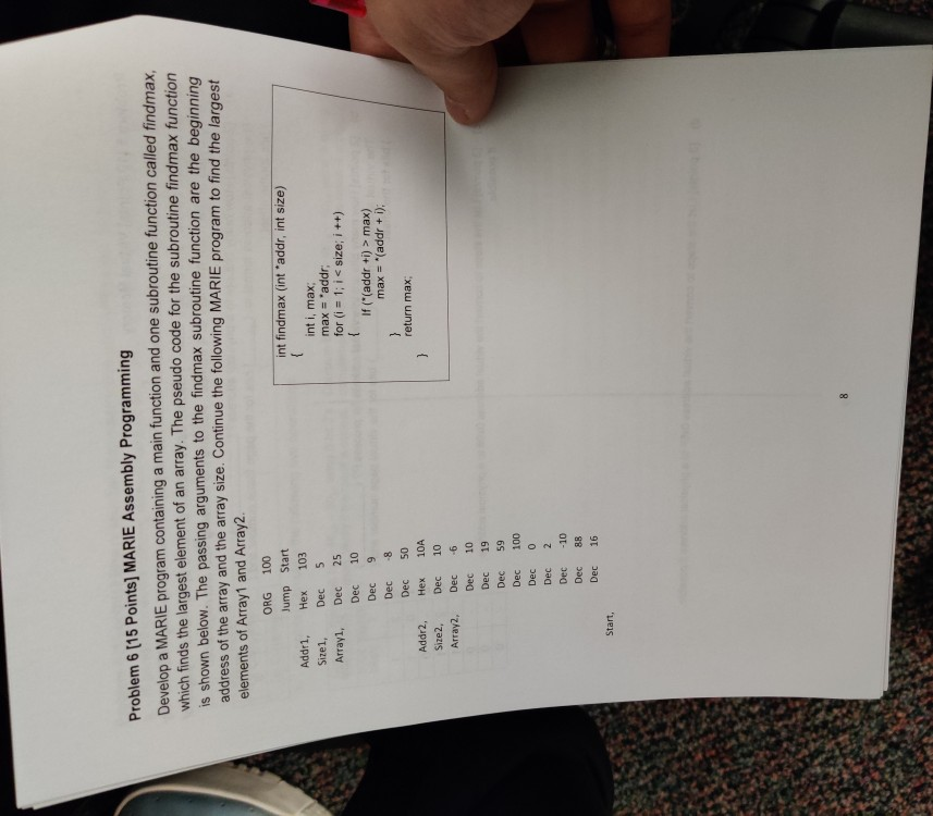 Solved Problem 6 (15 Points] MARIE Assembly Programming | Chegg.com