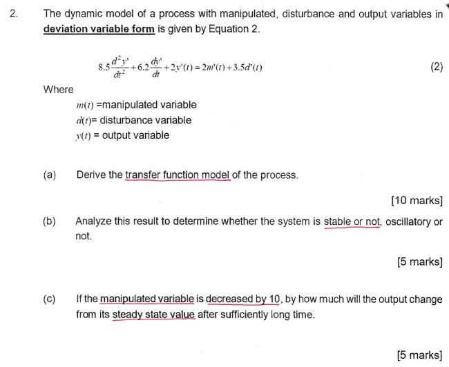 Solved 2. The dynamic model of a process with manipulated, | Chegg.com