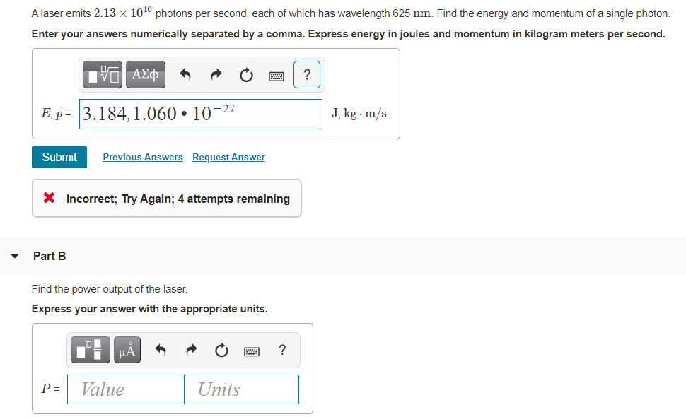 Solved A laser emits 2.13 x 1016 photons per second, each of | Chegg.com