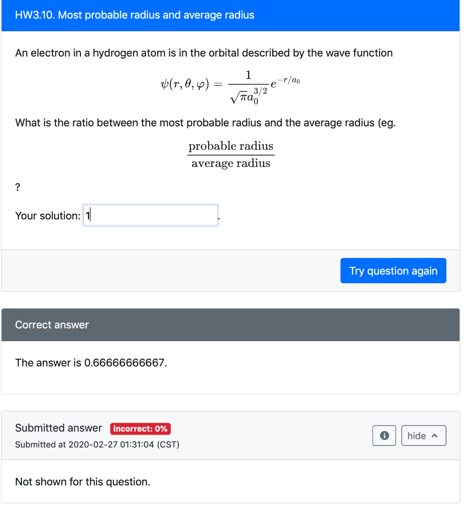 Solved Hw3 10 Most Probable Radius And Average Radius An