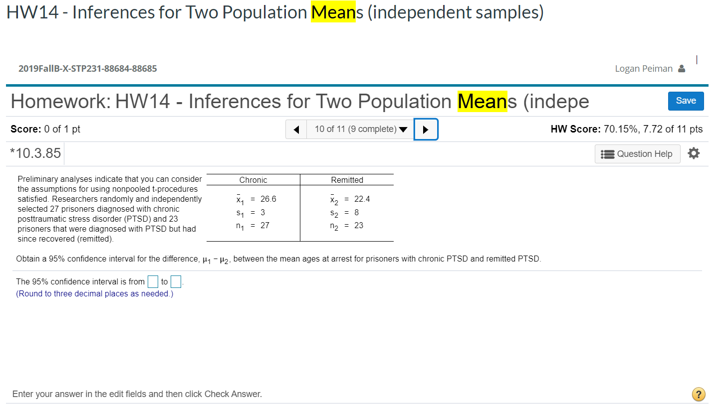 Solved HW14 - Inferences for Two Population Means | Chegg.com