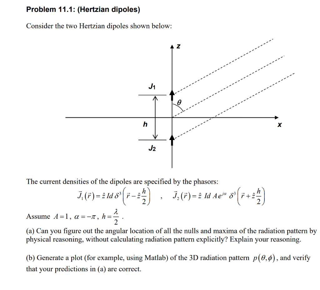 Problem 11.1: (Hertzian dipoles) Consider the two | Chegg.com
