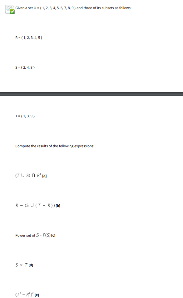 Solved Given a set U (1,2, 3,4,5,6,7,8,9) and three of its | Chegg.com