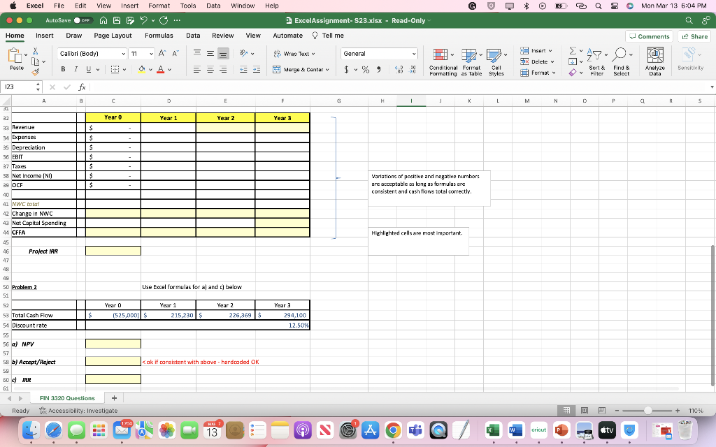 You must do everything in excel! You may input | Chegg.com