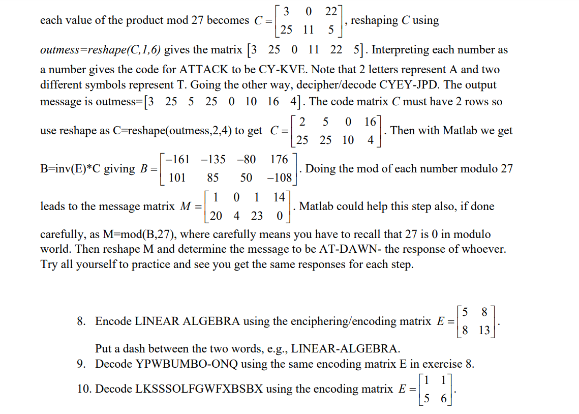 Solved The Following Three Problems Are Again Hill Cypher 