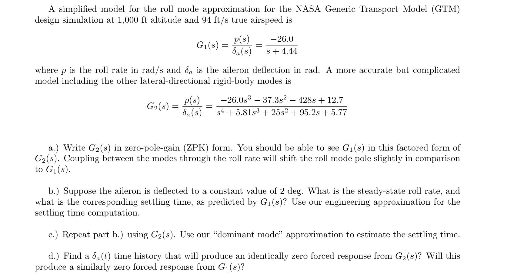A simplified model for the roll mode approximation | Chegg.com