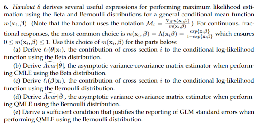 Solved 6. Handout 8 derives several useful expressions for | Chegg.com