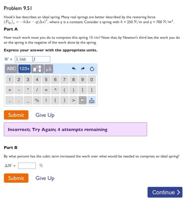 Solved Problem 9.51 Hook's law describes an ideal spring. | Chegg.com