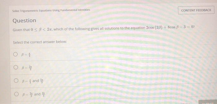 Solved Solve Trigonometric Equations Using Fundamental | Chegg.com
