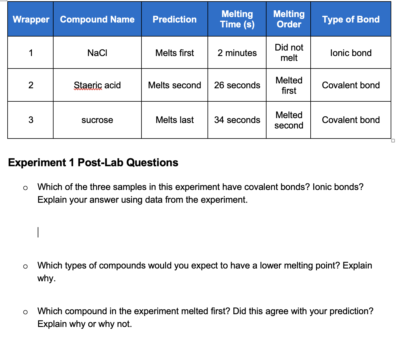 Solved xperiment 1 Post-Lab Questions - Which of the three | Chegg.com