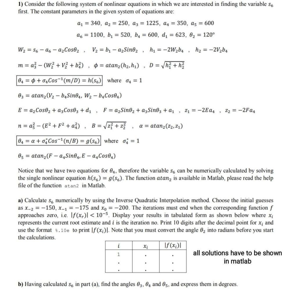Solved 1) Consider the following system of nonlinear | Chegg.com