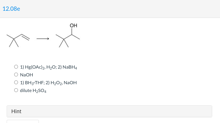 Solved 12.08d NaOH dilute H2SO4 1) BH3. THF; 2) H2O2,NaOH 1) | Chegg.com