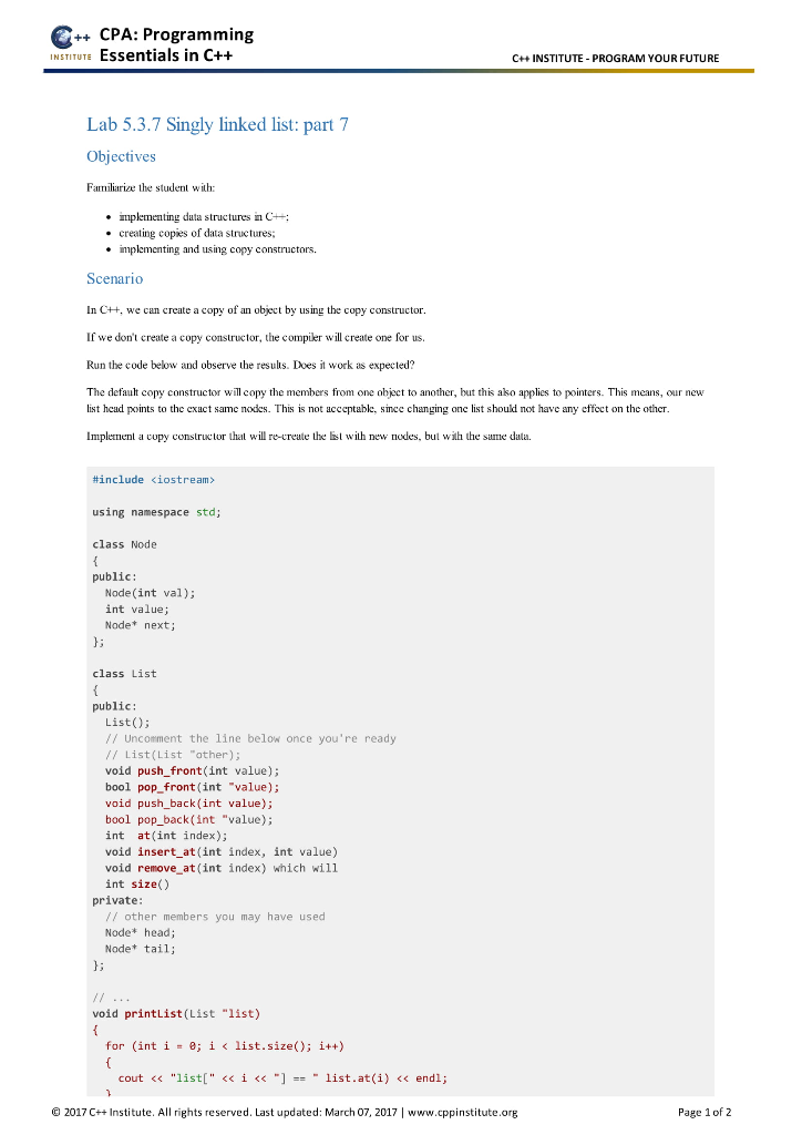 Solved ++ CPA: Programming INSTITUTI Essentials in C++ C++ | Chegg.com