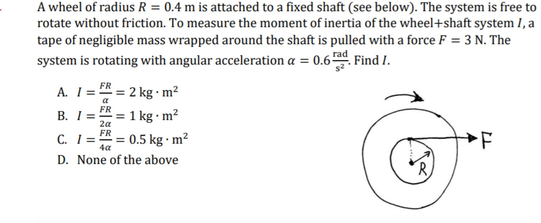 Solved A wheel of radius R = 0.4 m is attached to a fixed | Chegg.com