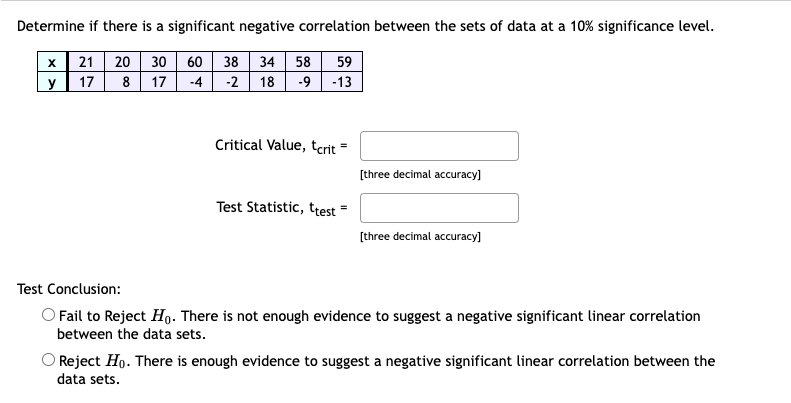 Solved Determine if there is a significant negative | Chegg.com