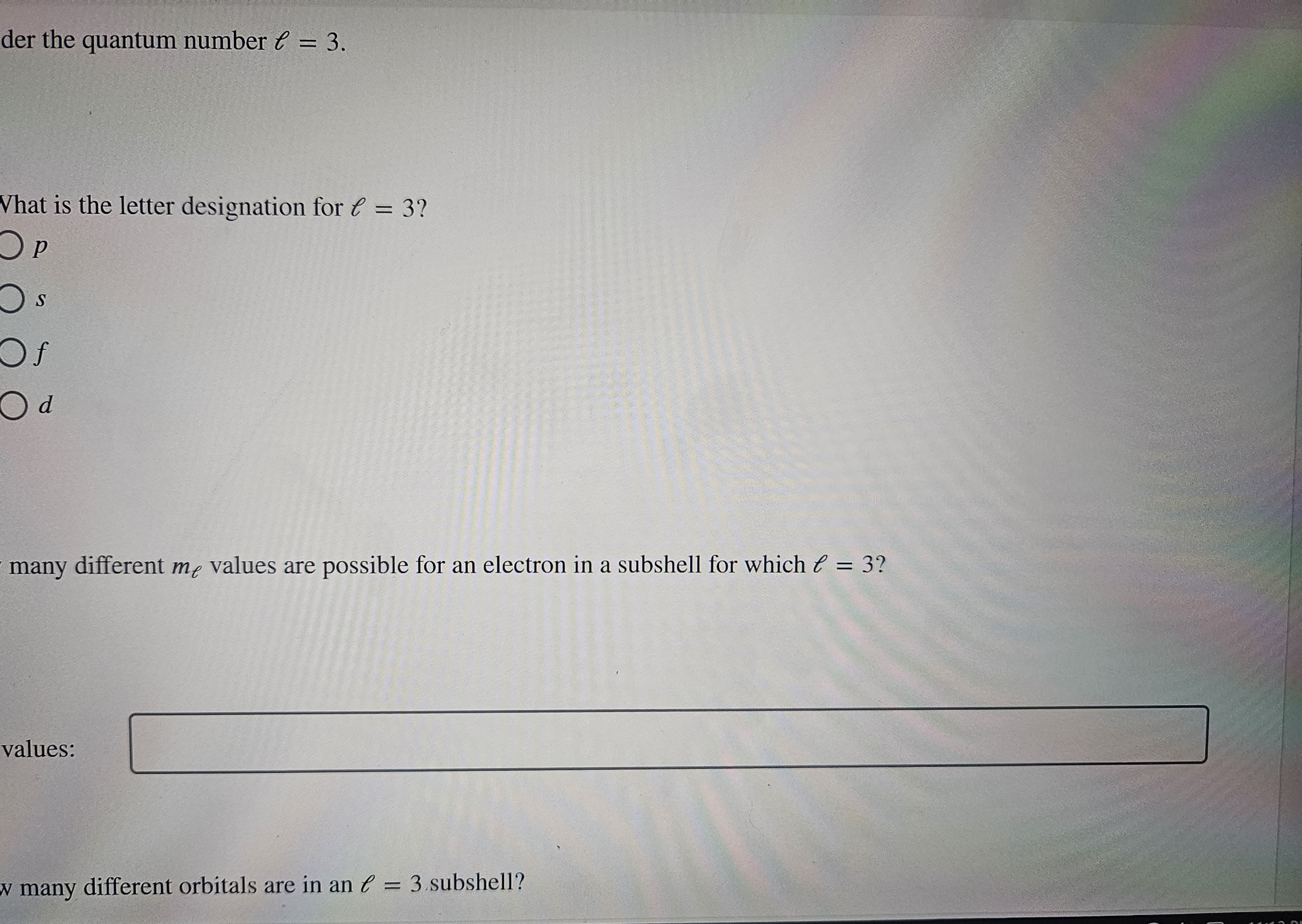 Solved der the quantum number l=3.What is ﻿the letter | Chegg.com