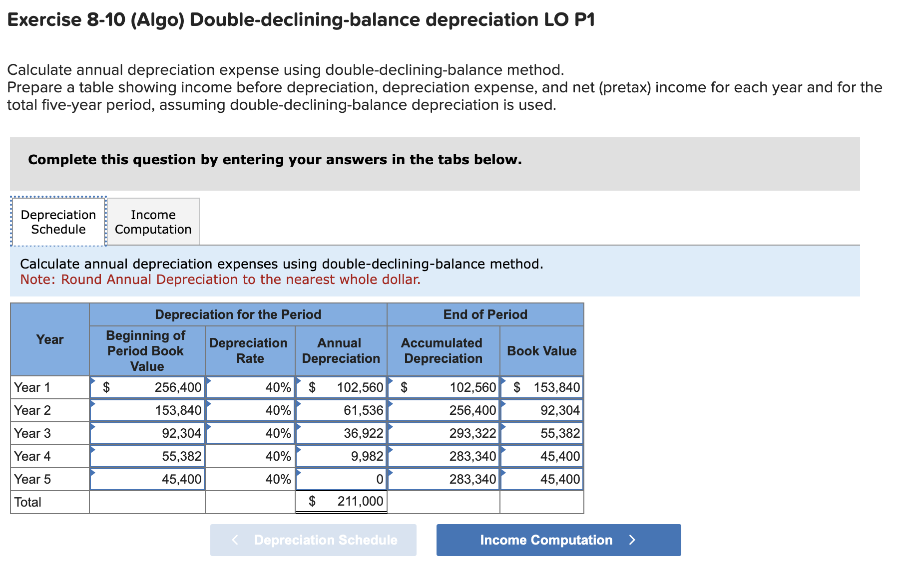 Exercise 8-10 (Algo) Double-declining-balance | Chegg.com