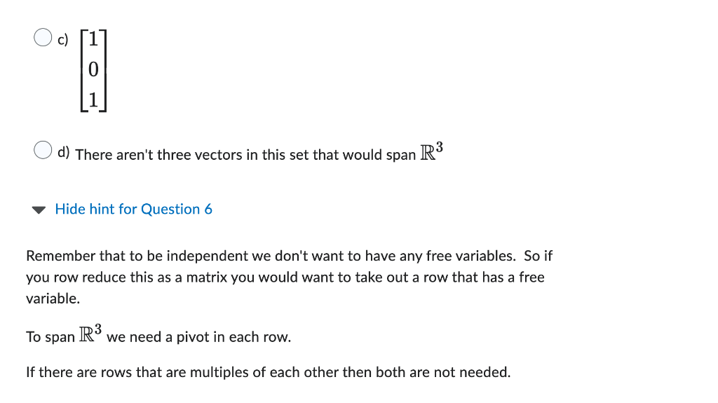 Solved Question 6 (1 point) the set of vectors | Chegg.com