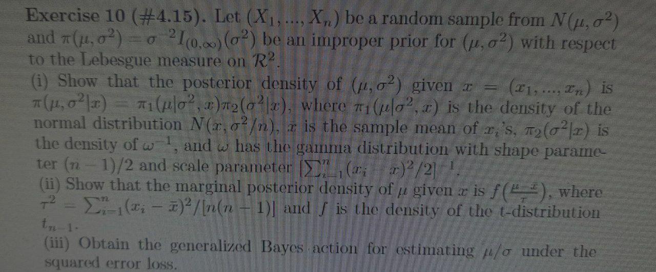 Solved Exercise 10(#4.15). Let (X1,…,Xn) be a random sample | Chegg.com