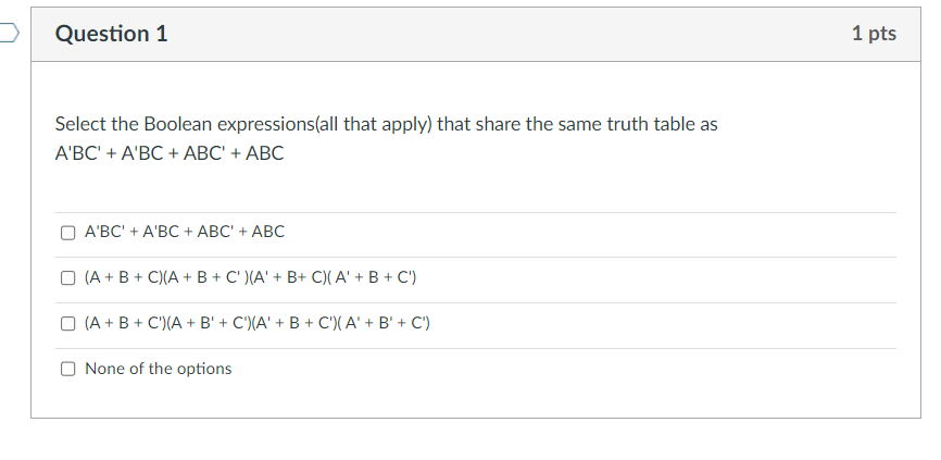 Solved Select the Boolean expressions(all that apply) that | Chegg.com
