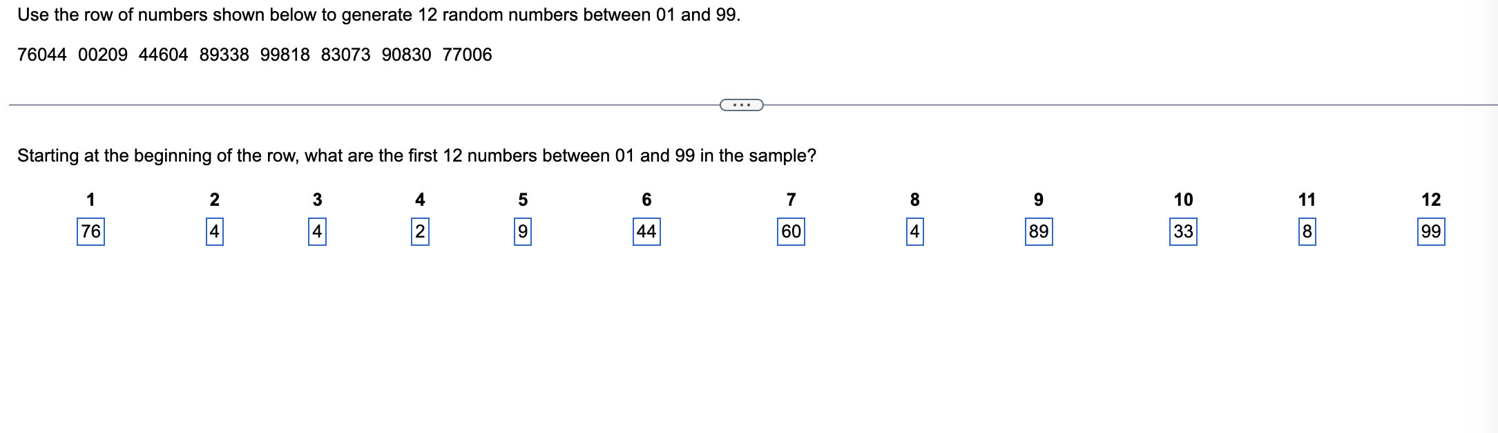 Solved Use the row of numbers shown below to generate 12 | Chegg.com