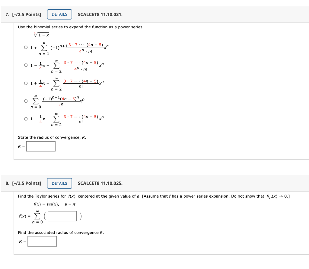 Solved 7. [-12.5 Points] DETAILS SCALCET8 11.10.031. Use the | Chegg.com
