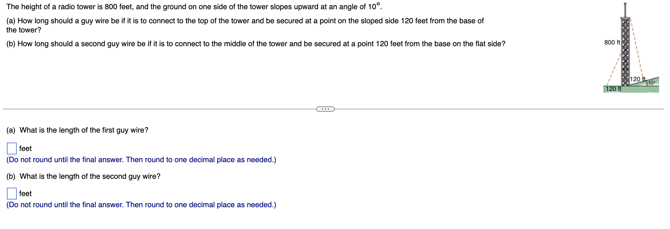 Solved The height of a radio tower is 800 ﻿feet, and the | Chegg.com