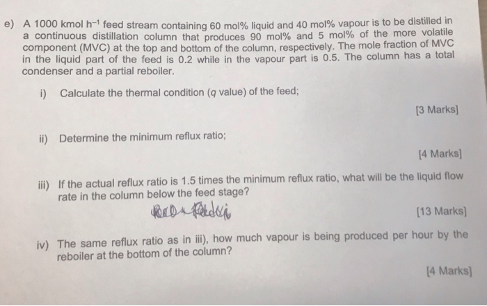 Solved A 1000 kmol h-1 feed stream containing 60 mol% liquid | Chegg.com
